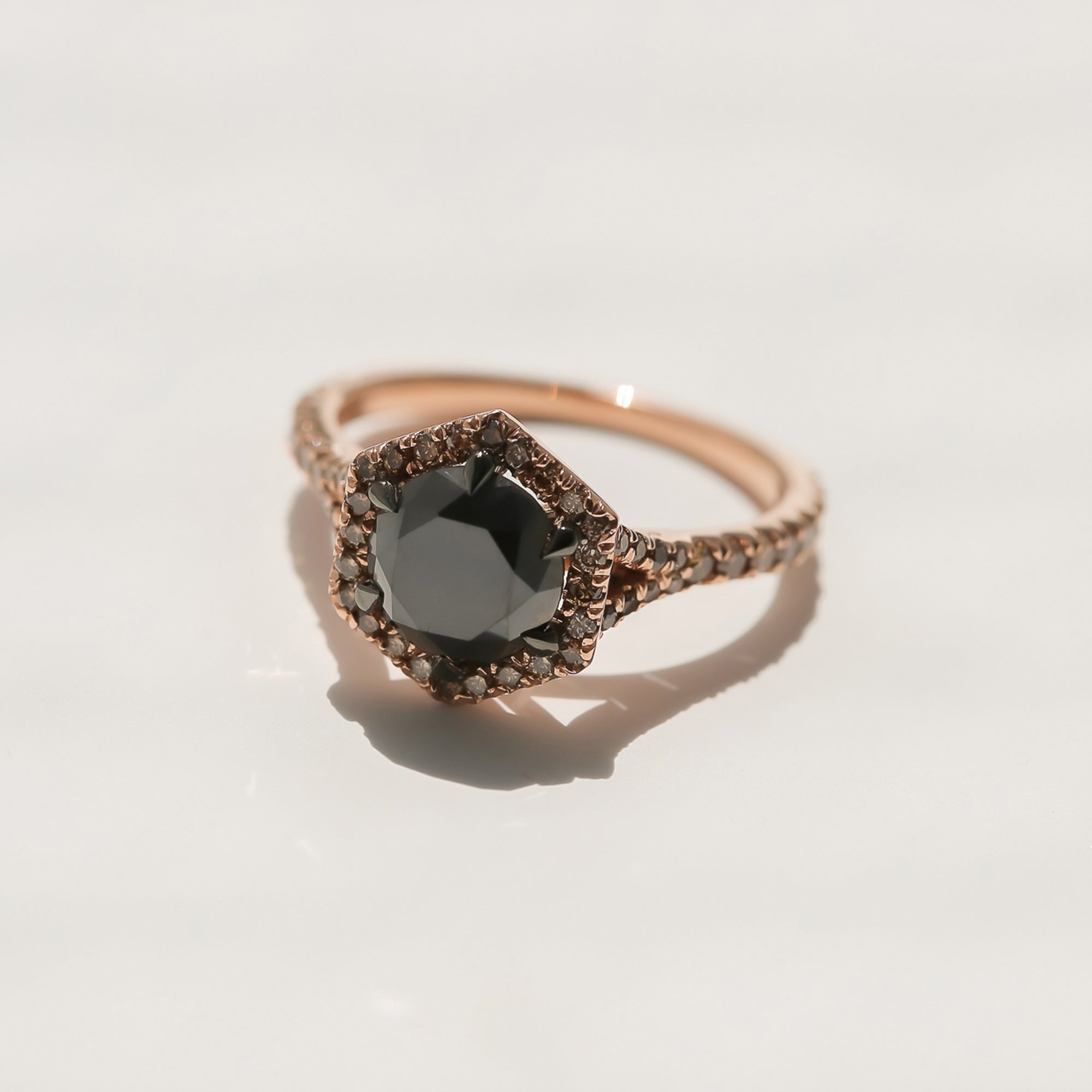 Jinx Hexagon Halo Black and Brown Diamond Ring in 14k Rose Gold (Size 6 ...