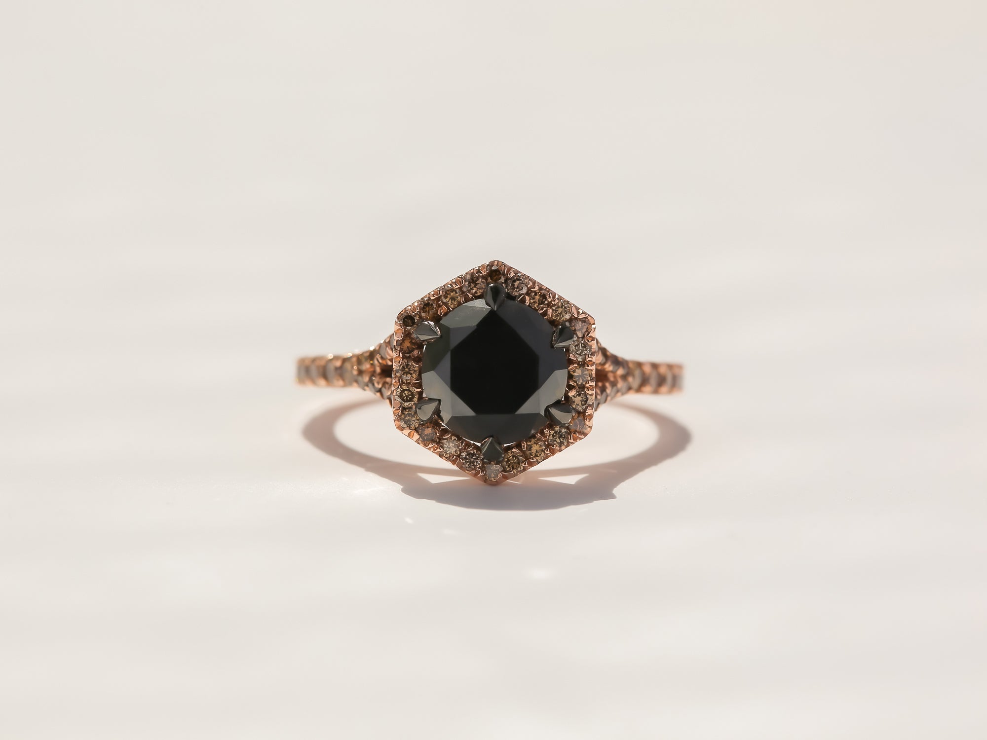 Jinx Hexagon Halo Black and Brown Diamond Ring in 14k Rose Gold (Size 6 ...