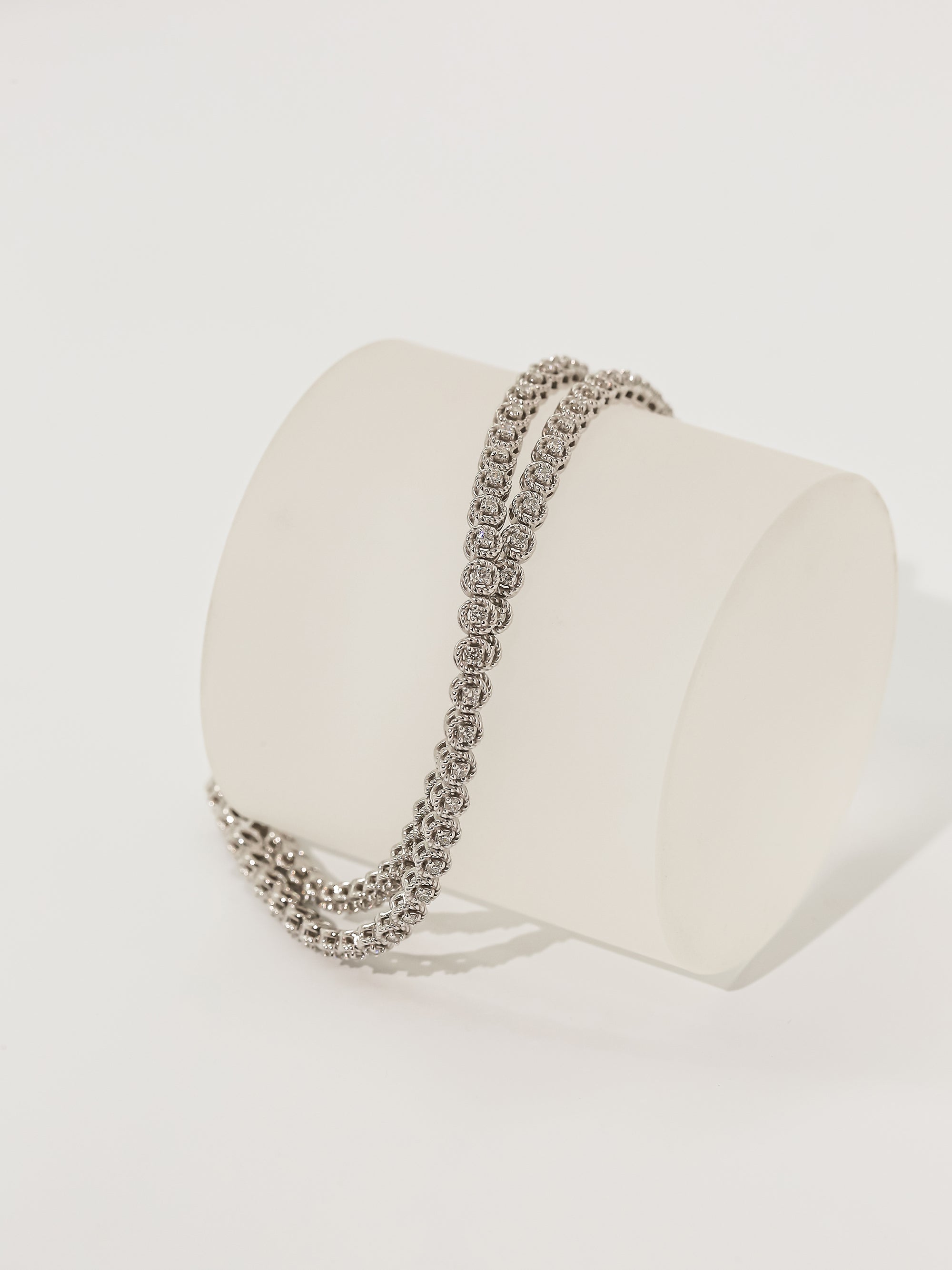 1.30 Carats TDW Round Brilliant Lab Grown Diamond Double Strand Tennis Bracelet in 14k White ...