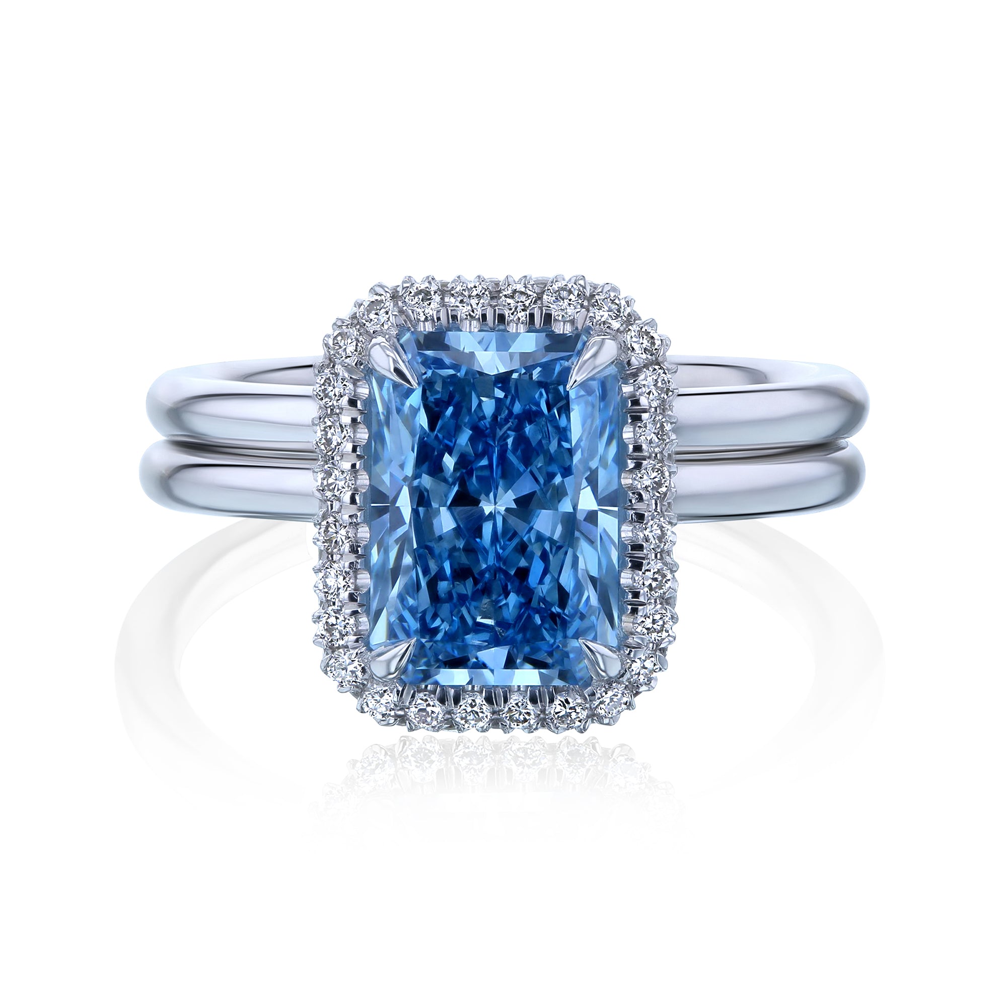 Kobelli Radiant Vivid Blue Diamond Bridal Set in Solid 14k Gold