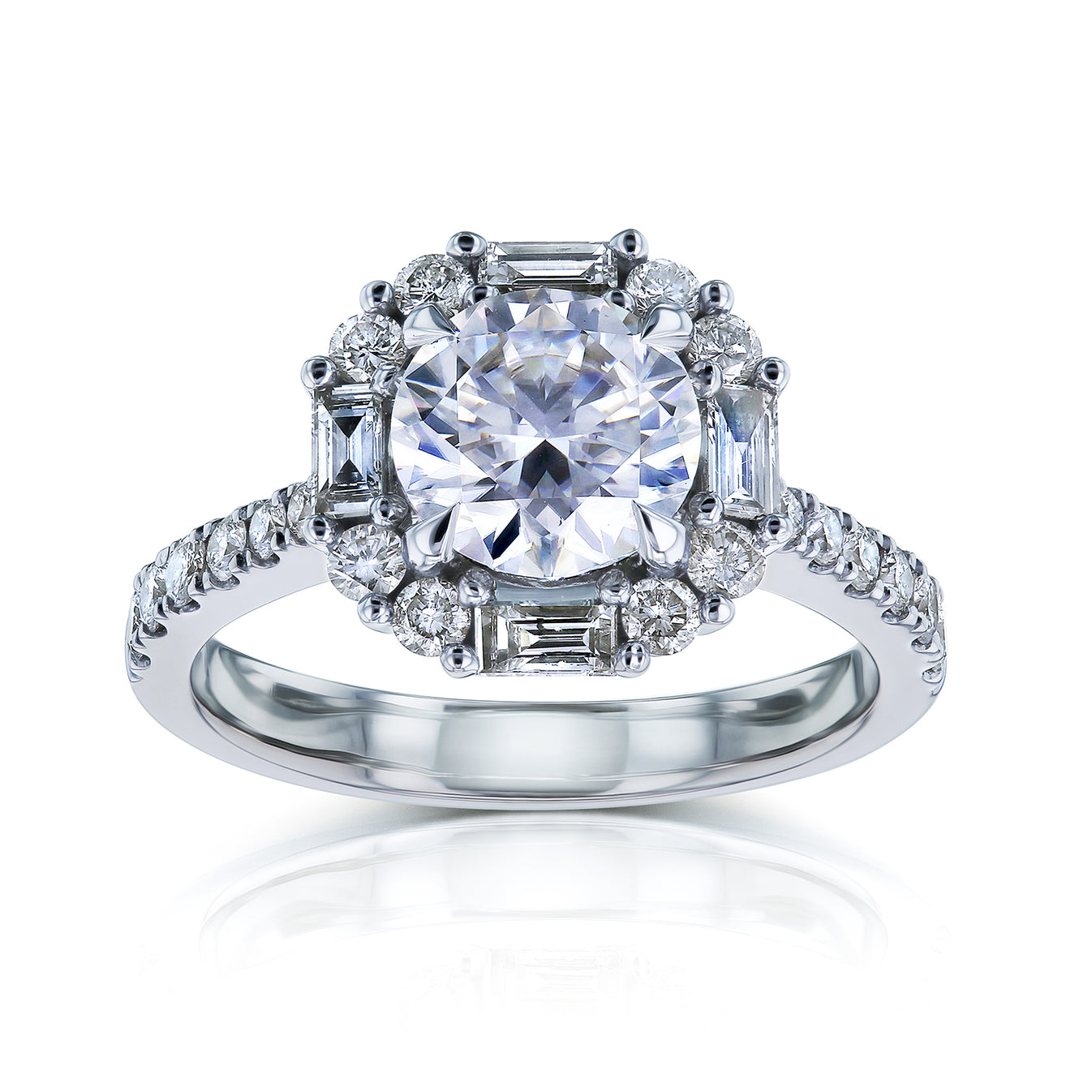 Kobelli Round & Baguette Diamond Cluster Halo Engagement Ring