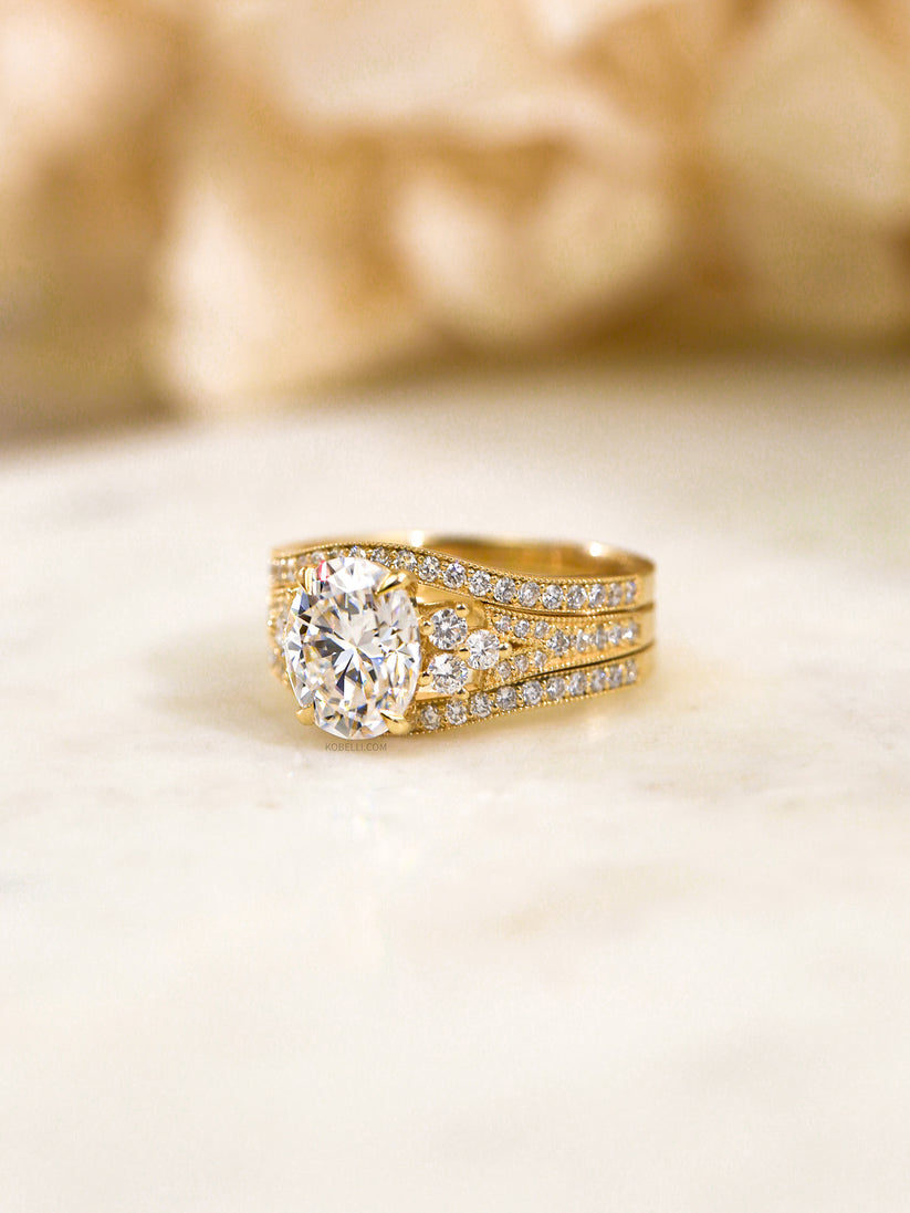 Kobelli Certified Lab-Grown Diamond Oval Side Cluster Split Shank ...