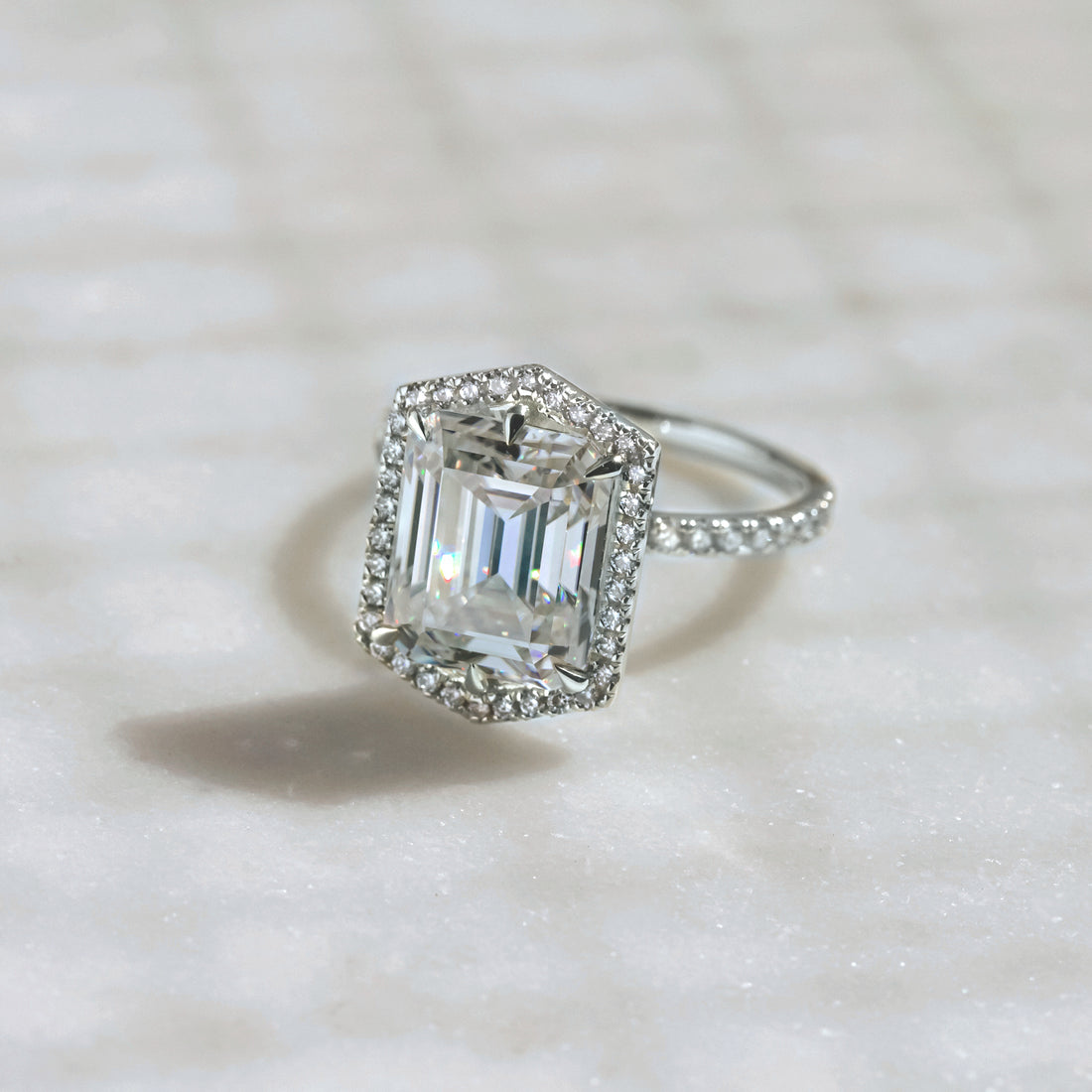 4.05ctw Extra Large Hexagon Halo - 3.50ct Round Moissanite & 0.50ct ...