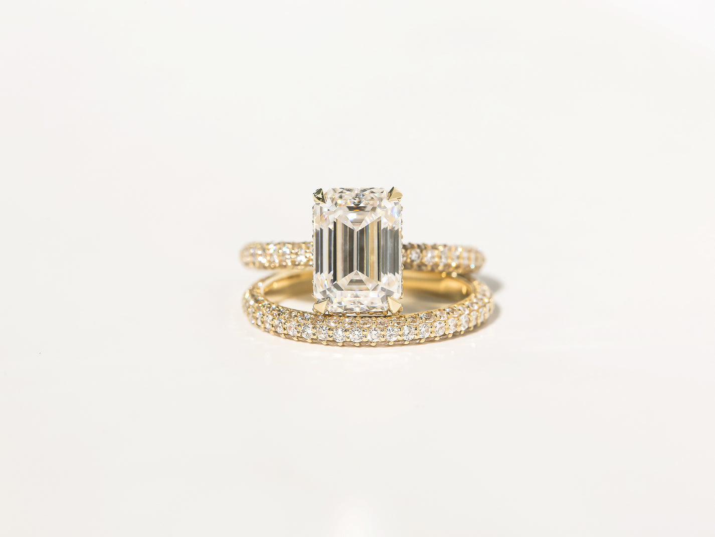 5ct.tw Elongated Emerald-cut Moissanite & Lab Diamond-Coated Bridal Set ...