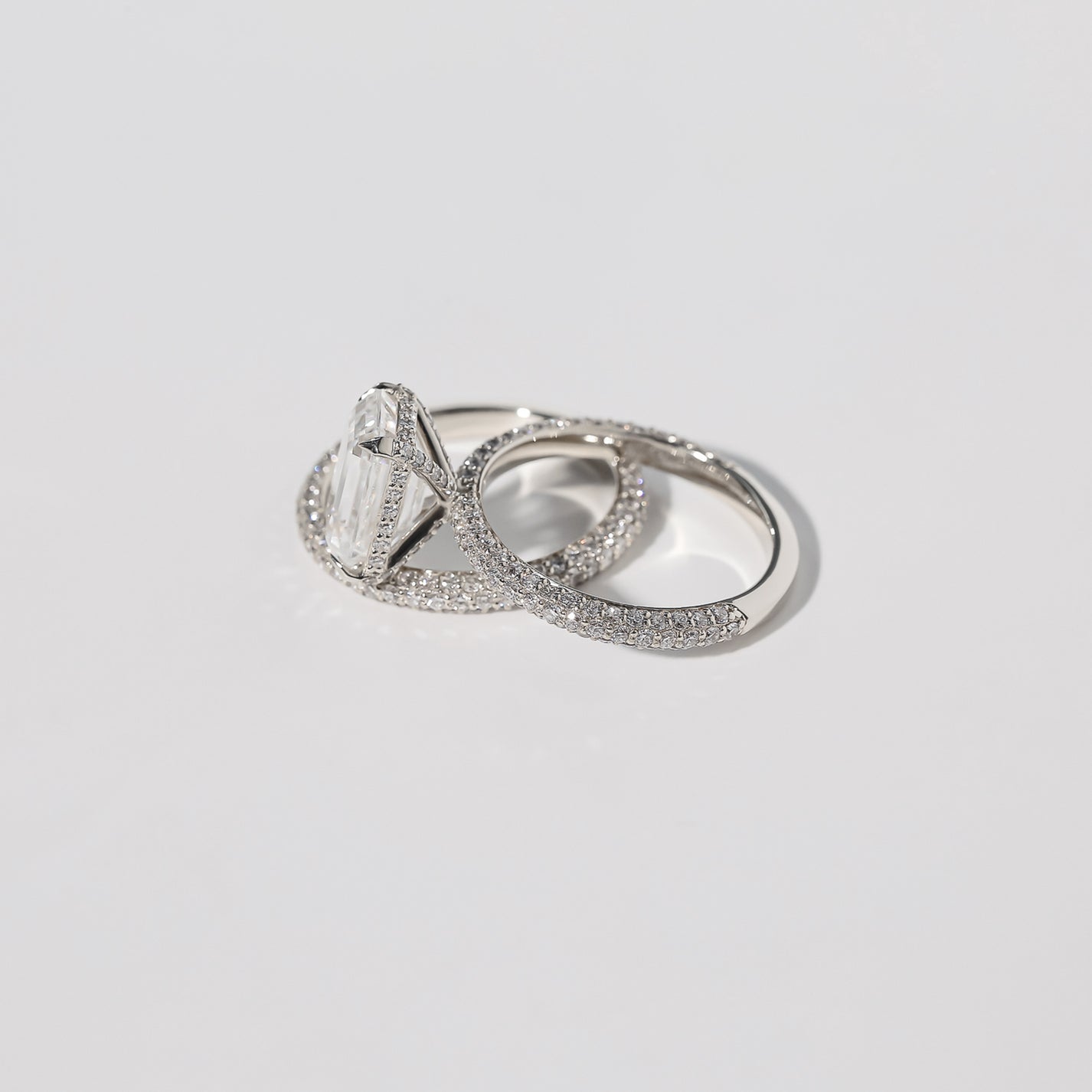 5ct.tw Elongated Emerald-cut Moissanite & Lab Diamond-Coated Bridal Set ...