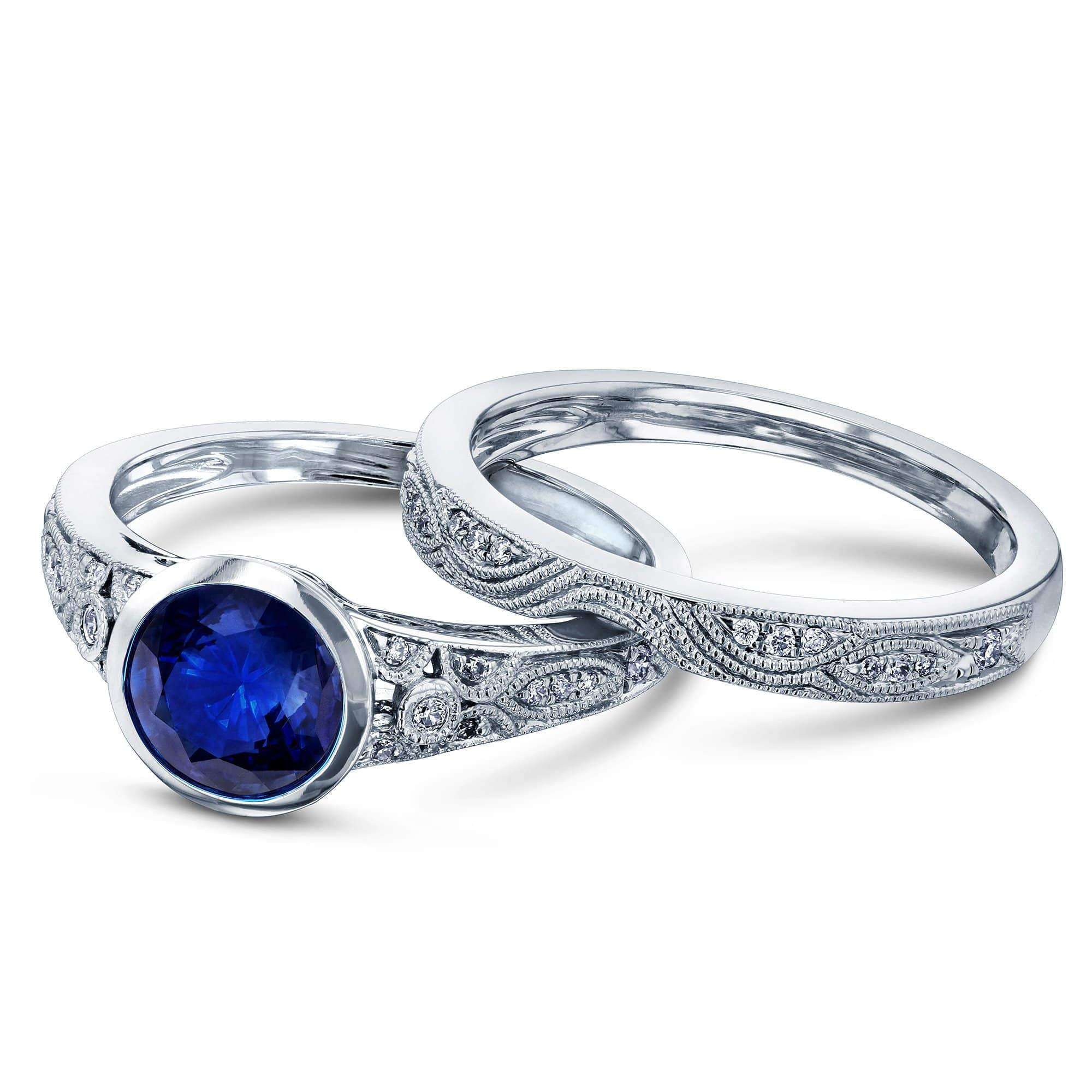 1-1/6ct.tw Diamond Accented Bezel Low Set Bridal Rings in 14k White ...