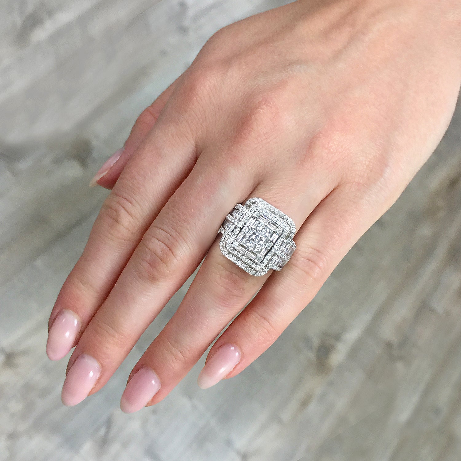 Diamond Cluster Rectangular Frame Engagement Ring 2 CTW in 14k White ...