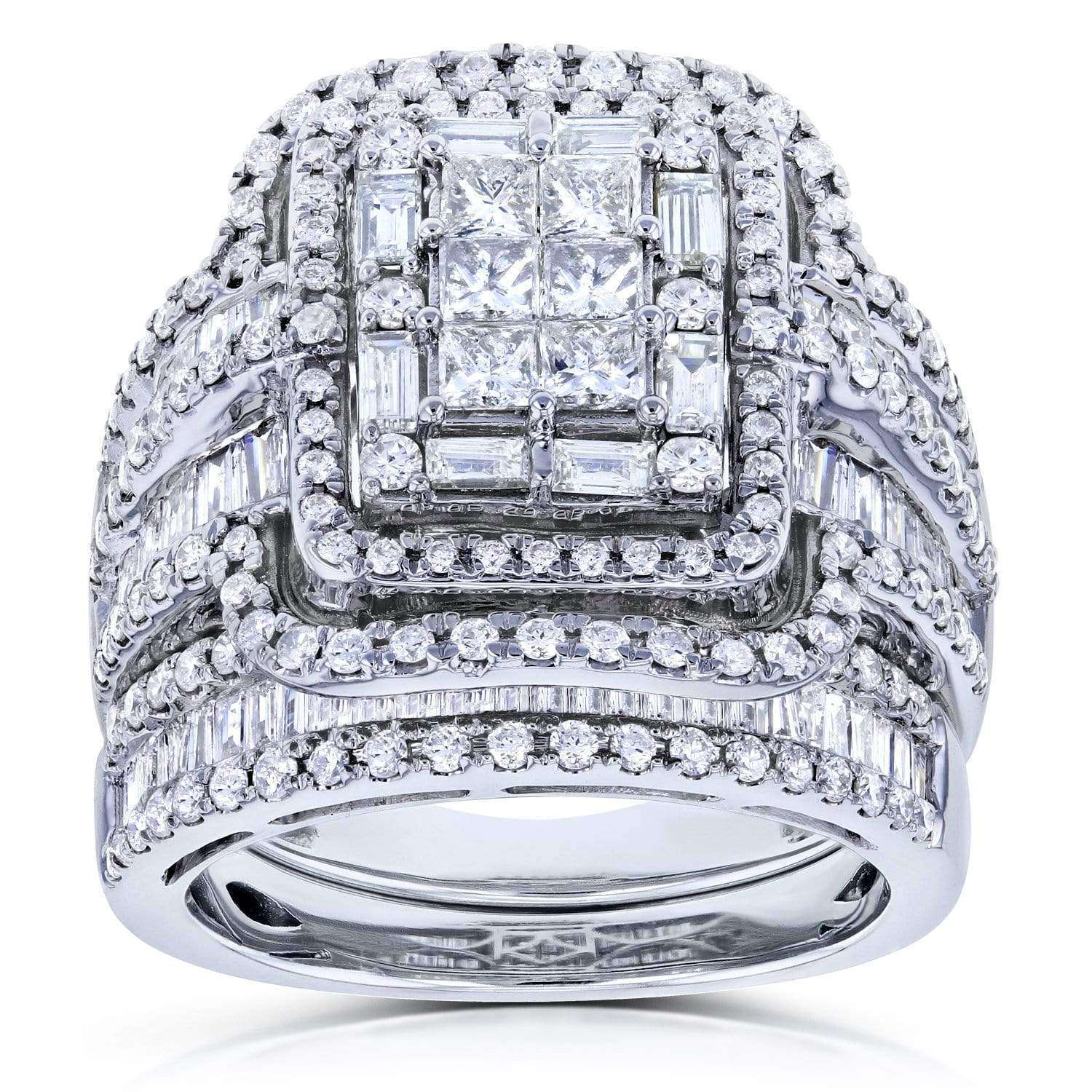Multi Diamond Rectangular Frame Bridal Rings Set 2 1/2 CTW in 14k White ...