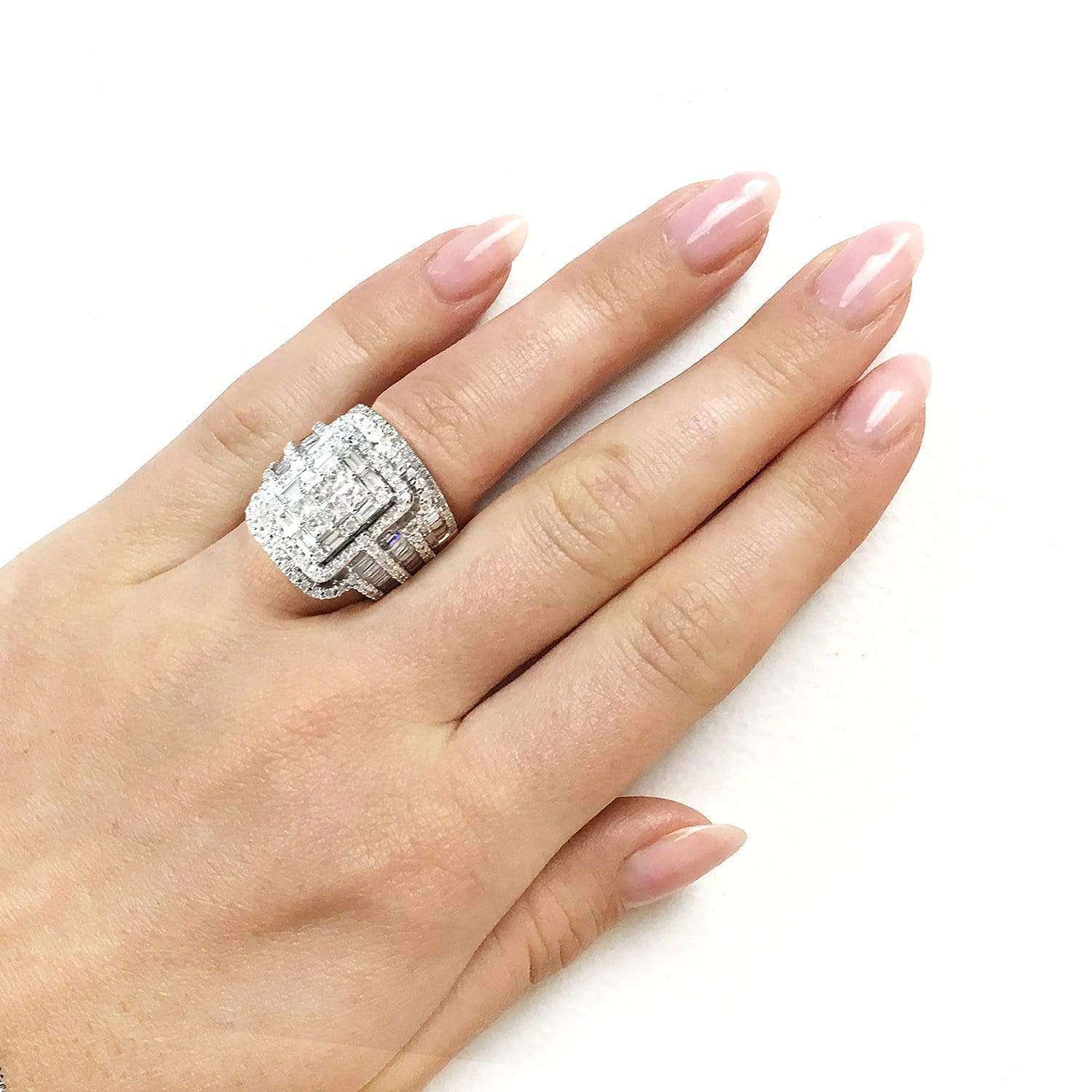 Multi Diamond Rectangular Frame Bridal Rings Set 2 1/2 CTW in 14k White ...