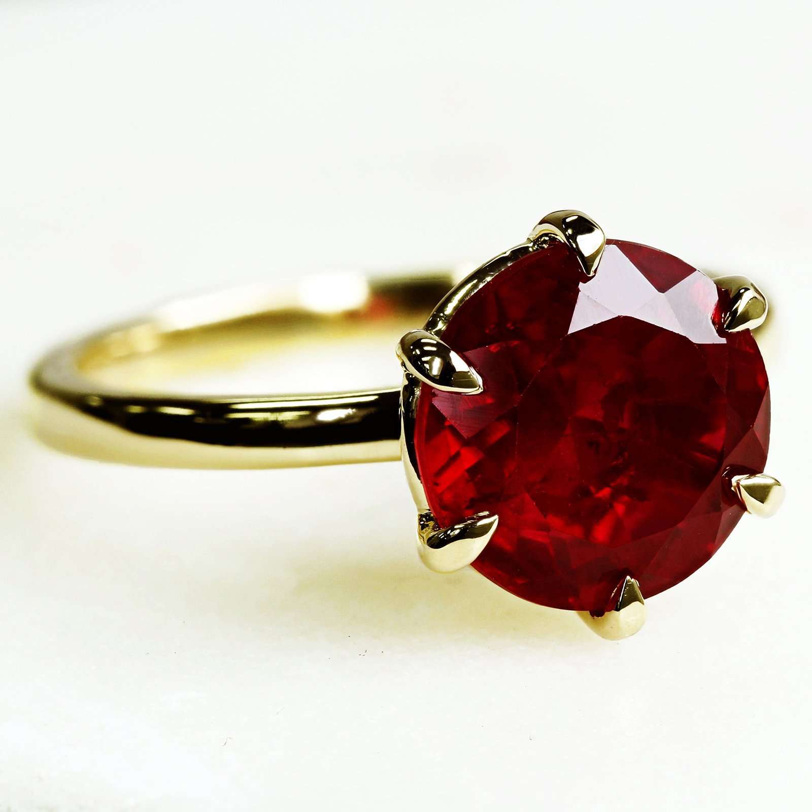 Created Red Ruby 6-Prong Solitaire Ring 10 mm 14k Yellow Gold – Kobelli