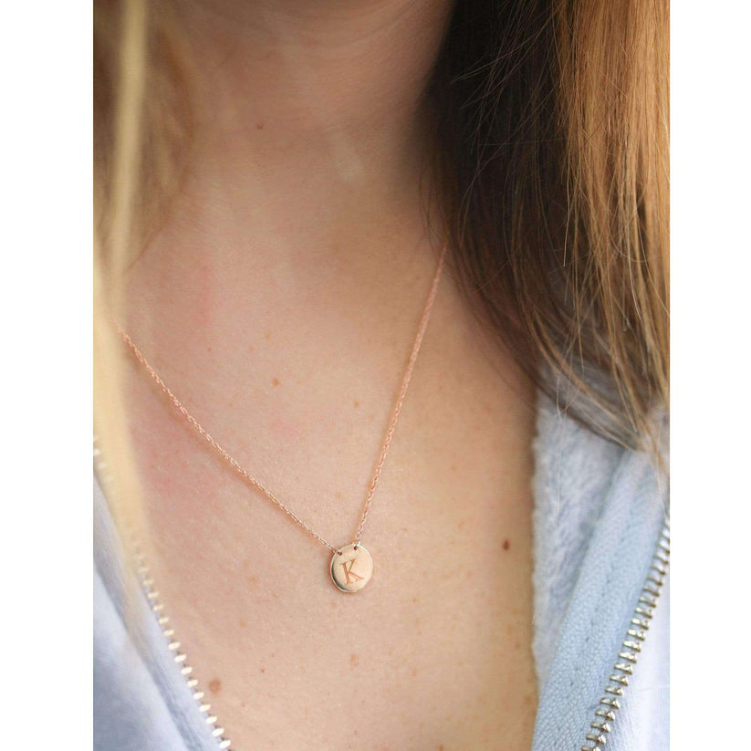 Personalized Mini Round Disk Initial Pendant 14k Gold (18" Adjustable ...