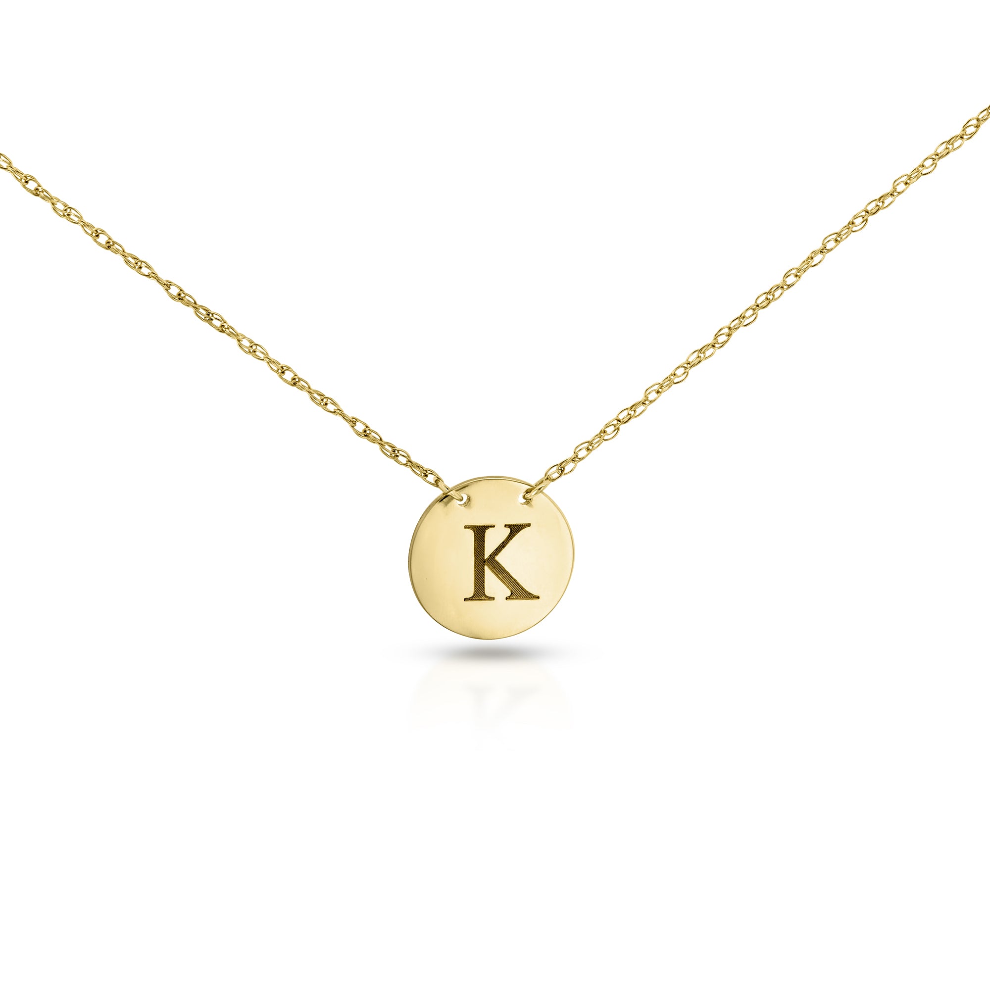 Personalized Mini Round Disk Initial Pendant 14k Gold (18" Adjustable ...