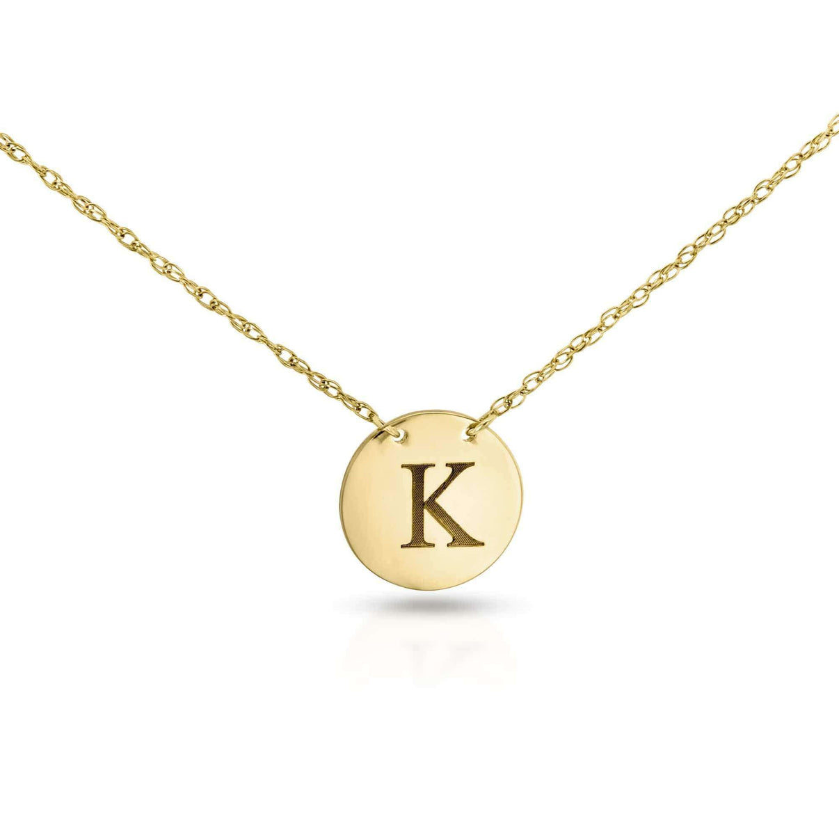 Personalized Mini Round Disk Initial Pendant 14k Gold (18" Adjustable ...