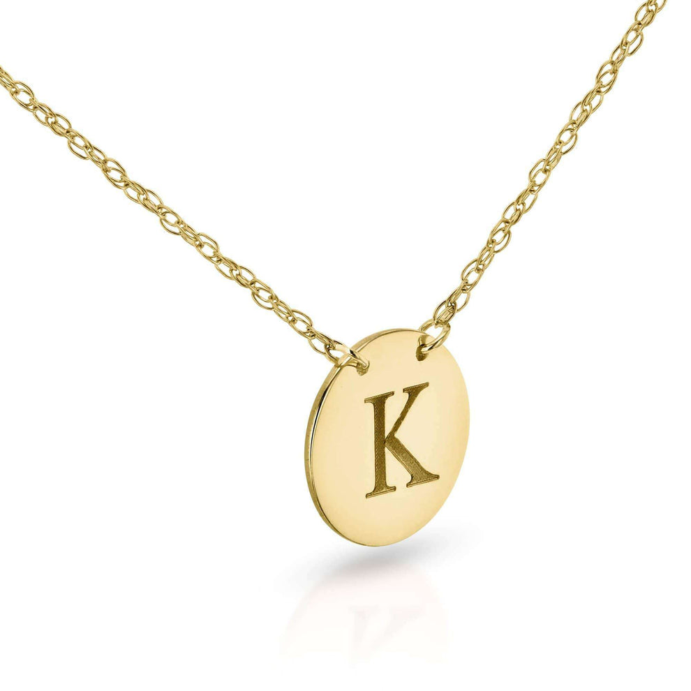 Personalized Mini Round Disk Initial Pendant 14k Gold (18" Adjustable ...