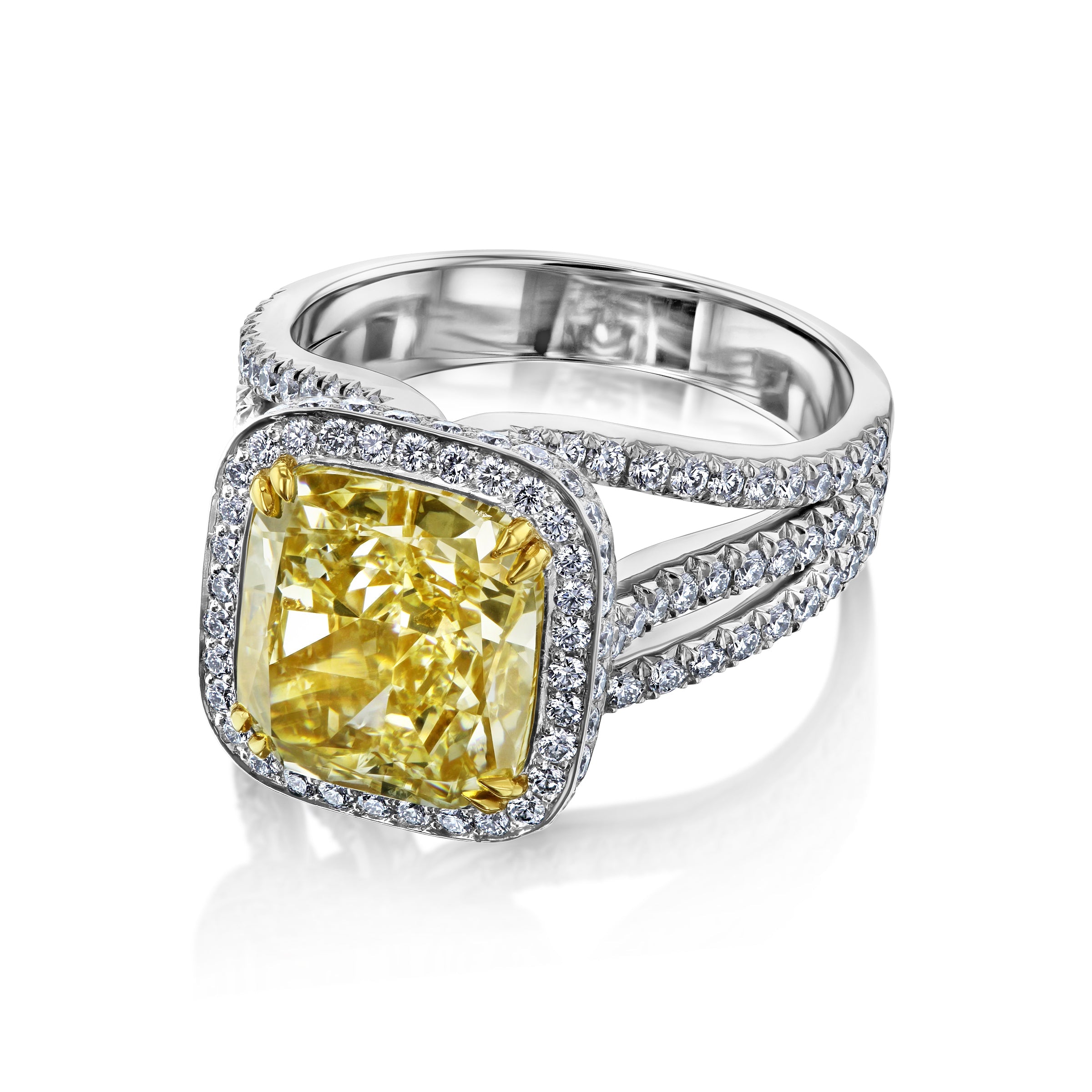 5.94ctw Callisto Fancy Yellow Diamond Triple Band Halo Engagement Ring ...