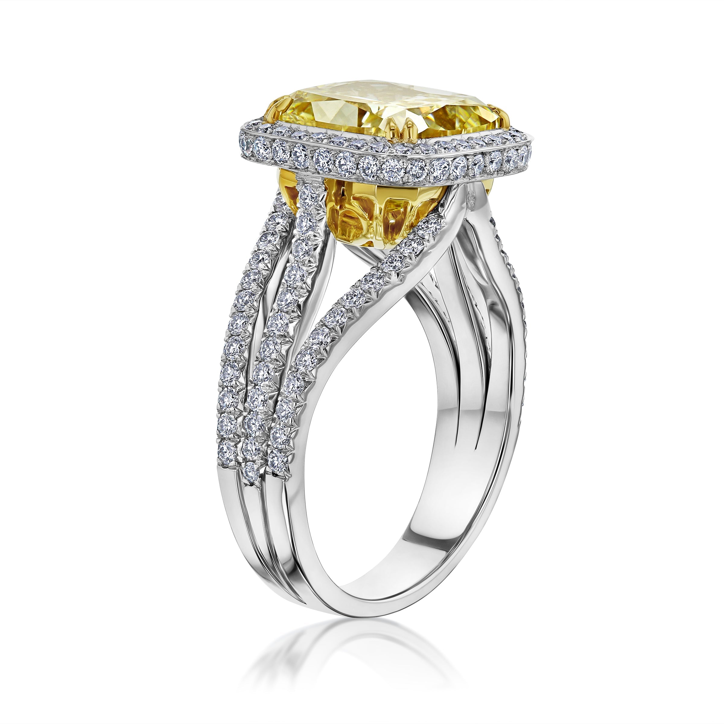 5.94ctw Callisto Fancy Yellow Diamond Triple Band Halo Engagement Ring ...