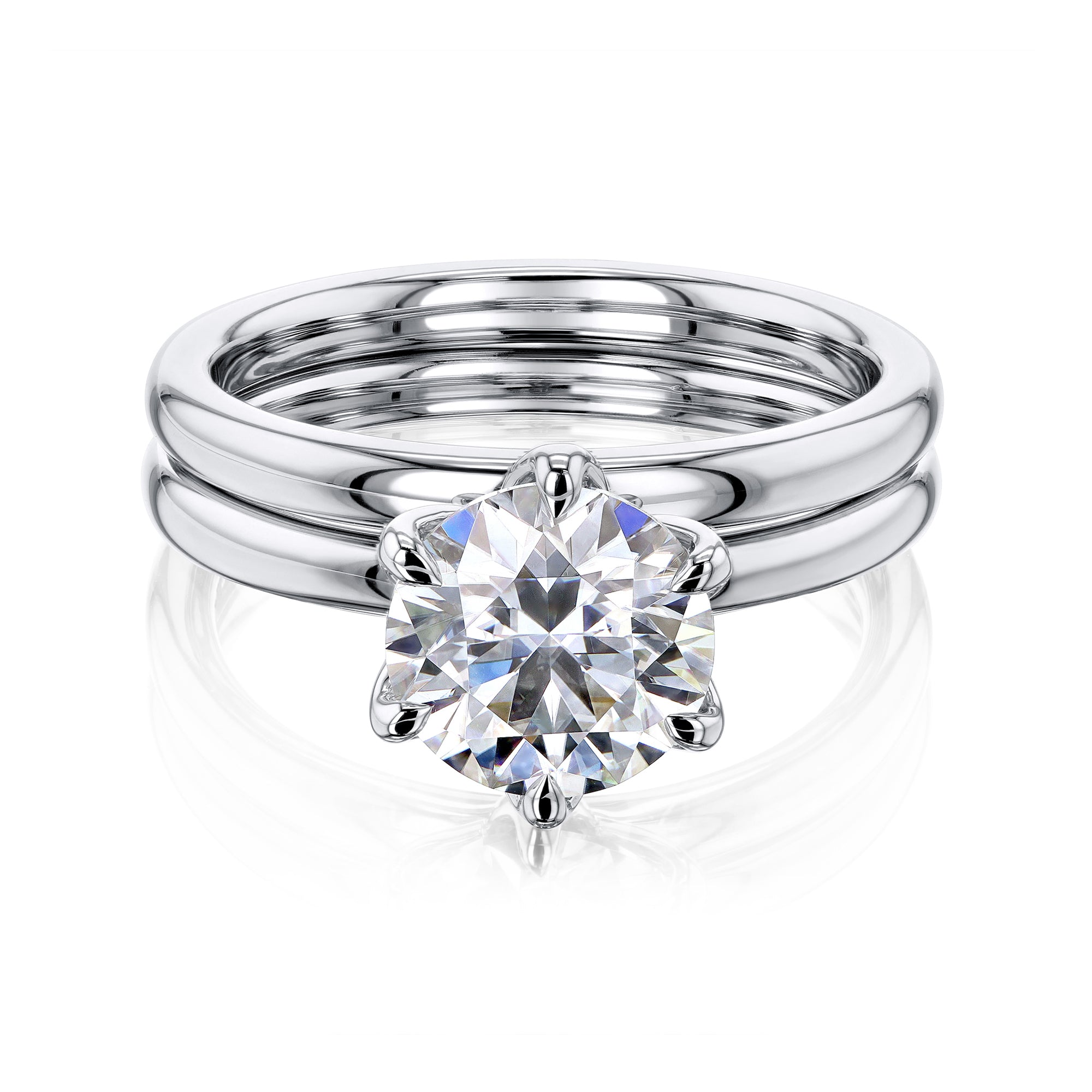 Kobelli Round Moissanite Solitaire Plain Bands 2pc Bridal Set