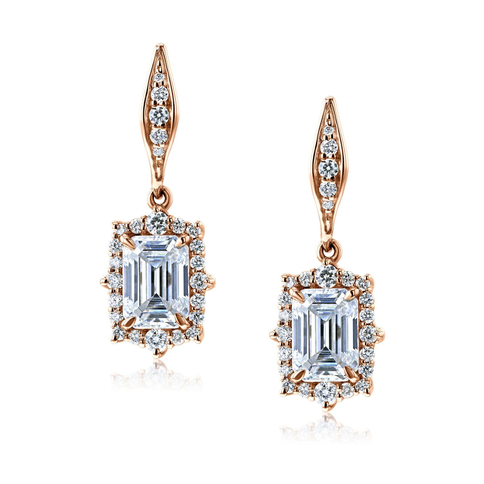 Elizabeth Earrings - 2-1/2ct.tw Emerald Moissanite with Lab Grown ...