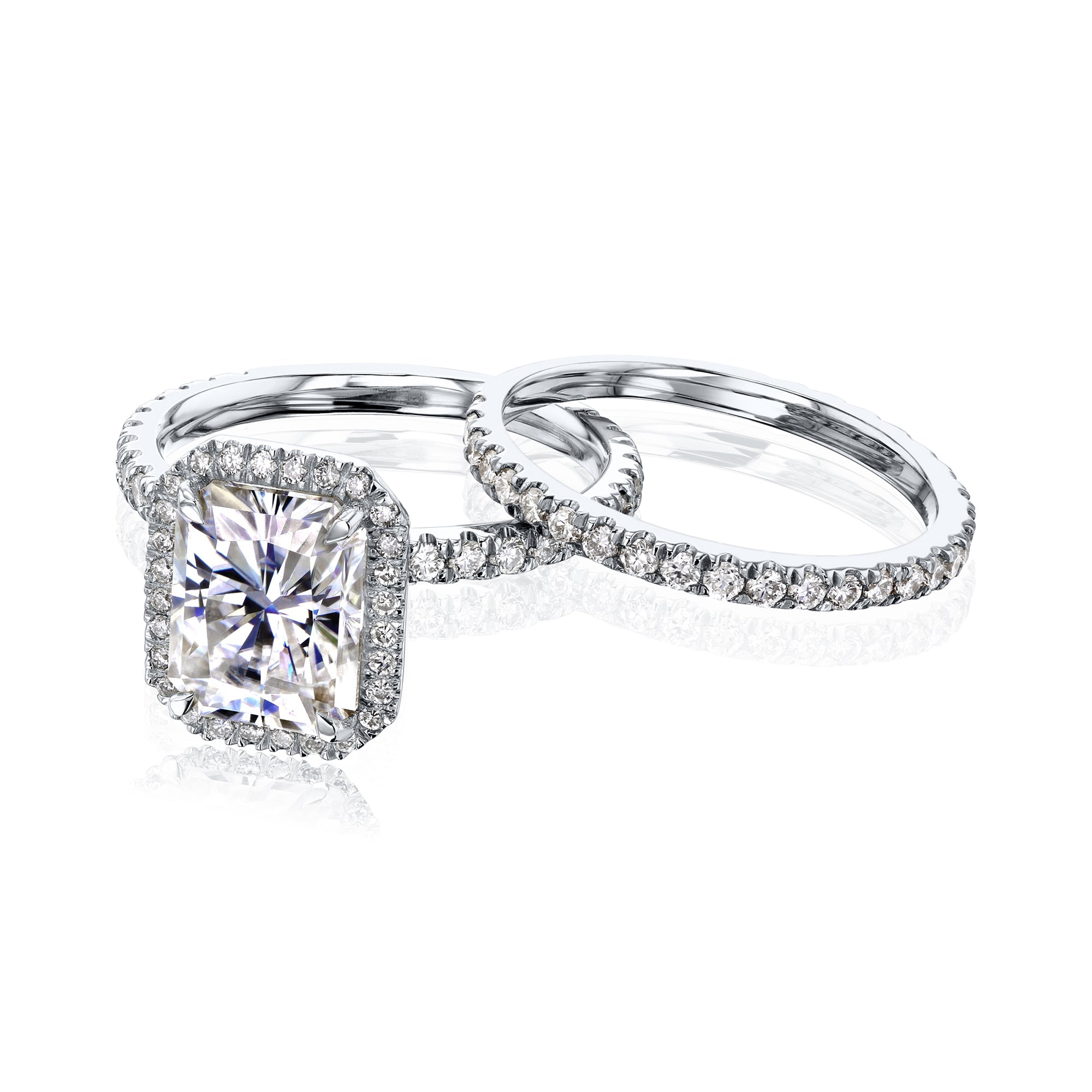 Renee 9x7 – Radiant Moissanite with Lab-Grown Diamond Halo Pavé Two ...
