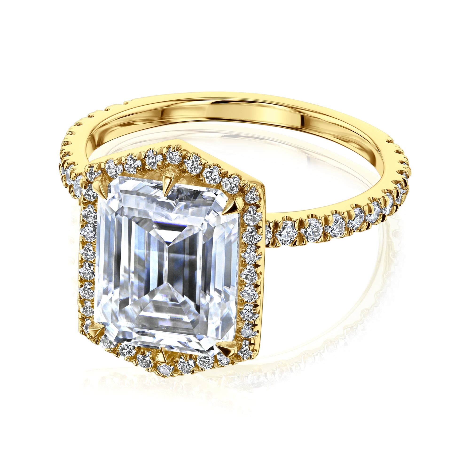 4.05ct.tw Extra Large Hexagon Halo - 3.50ct Round Moissanite & 0.50ct ...