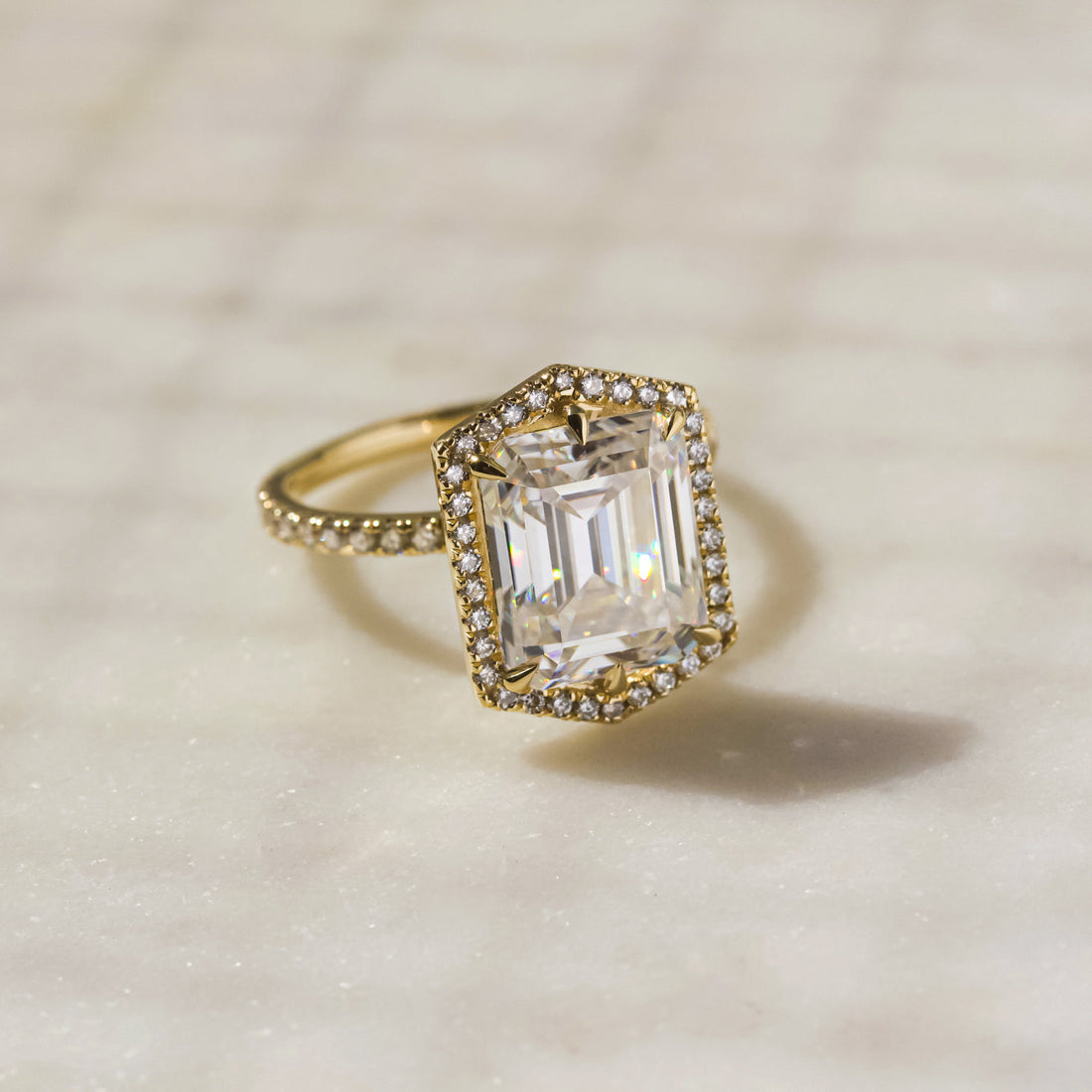 4.05ctw Extra Large Hexagon Halo - 3.50ct Round Moissanite & 0.50ct ...