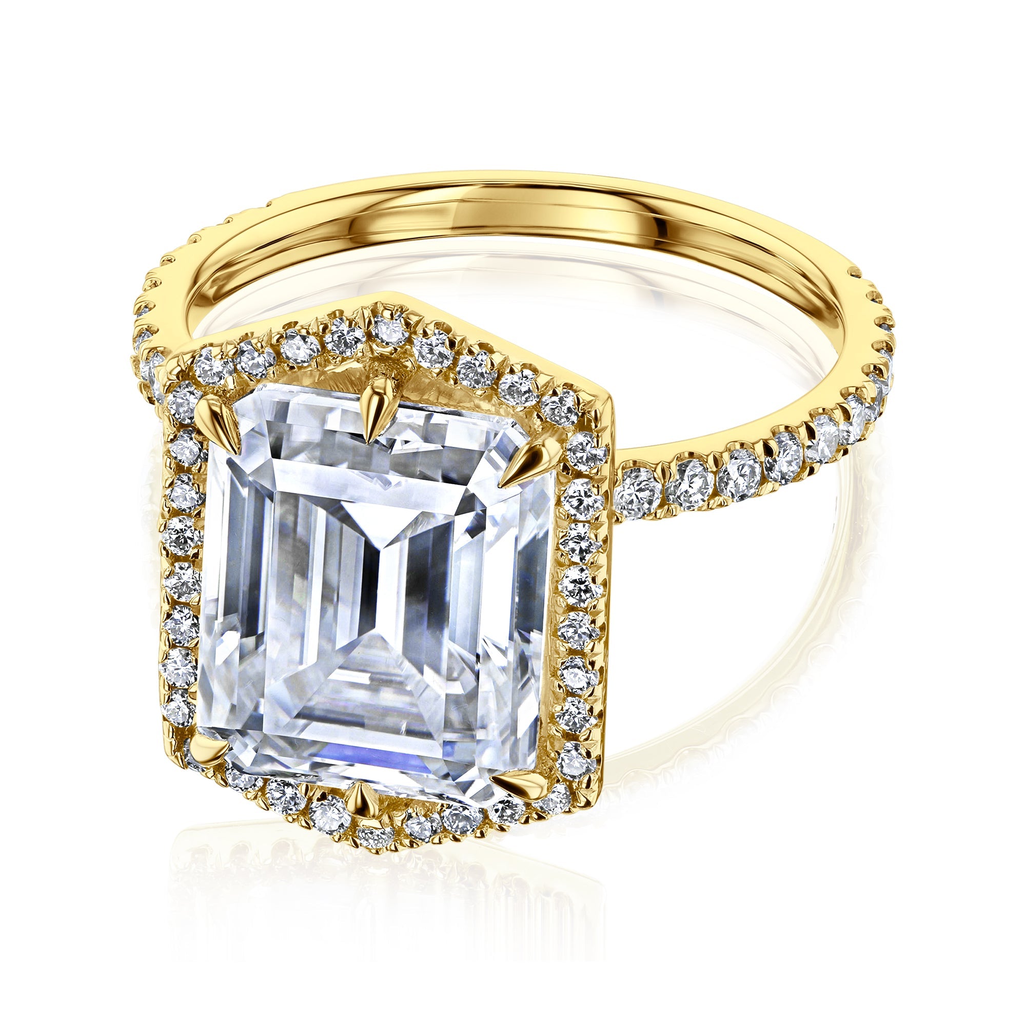 5.45ctw Statement Sized Hexagon Halo - 4.90ct Round Moissanite & 0.55ct ...