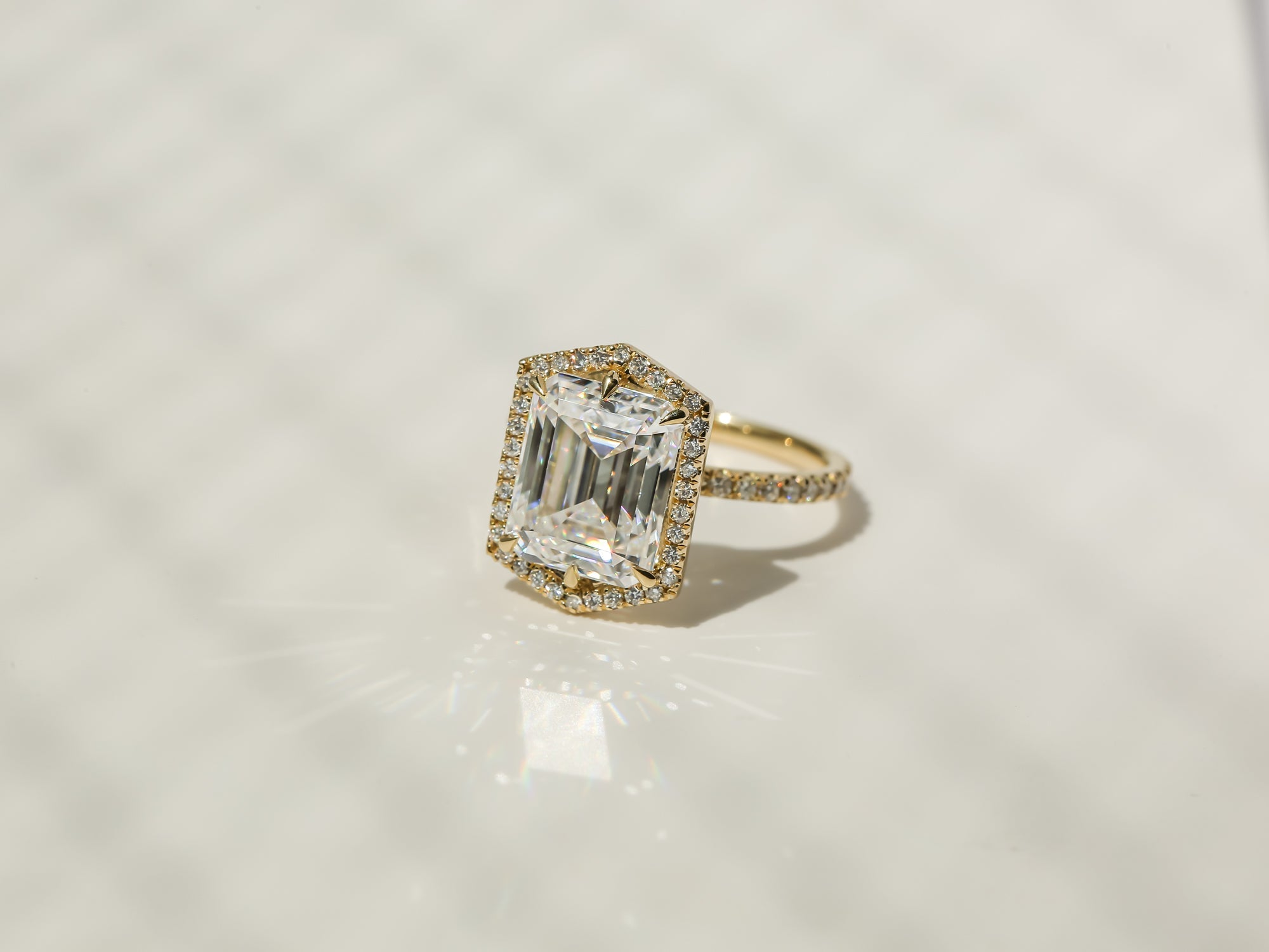 5.45ctw Statement Sized Hexagon Halo - 4.90ct Round Moissanite & 0.55ct ...